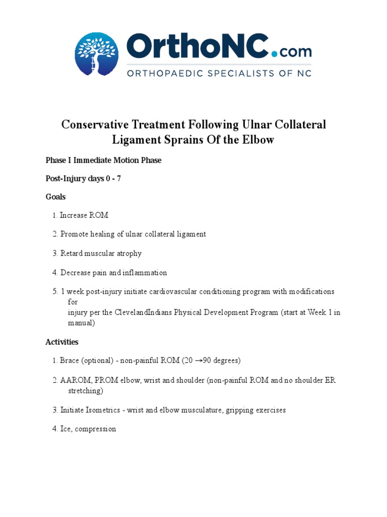 Elbow Rehab UCL Sprain Non Operative | PDF | Anatomical Terms Of Motion ...