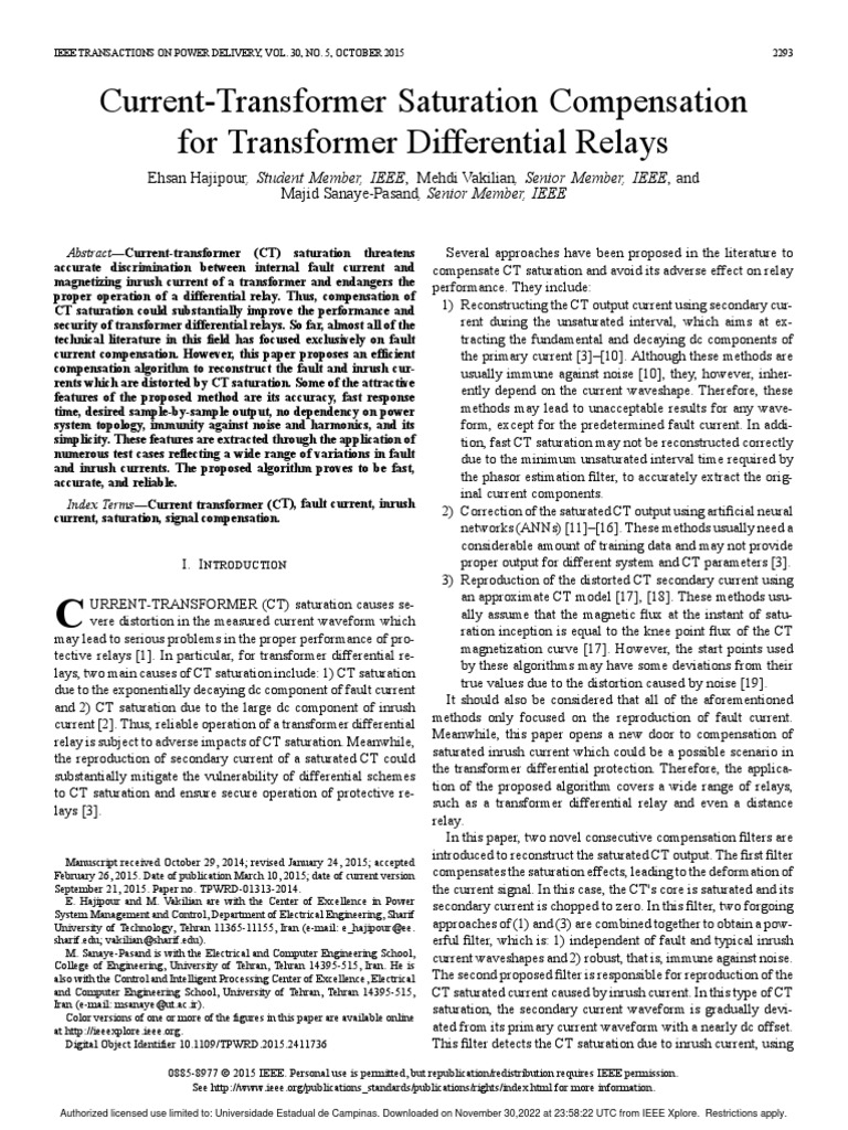 Current Transformer Saturation Compensation For Transformer
