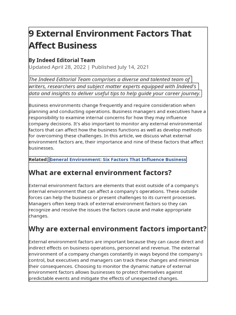 9 External Environment Factors That Affect Business | PDF | Marketing ...