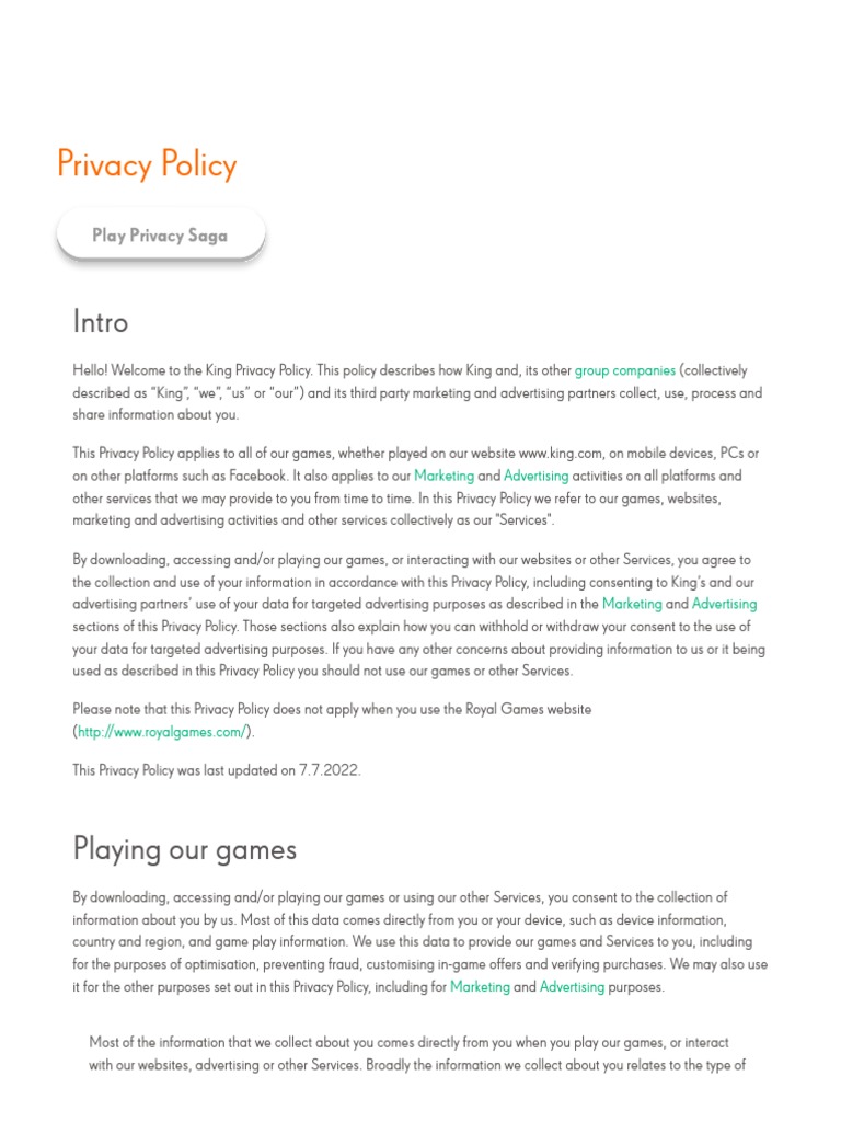King Games - Privacy Policy | PDF | Http Cookie | Websites