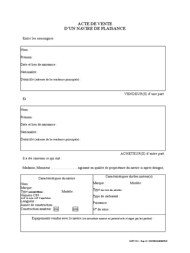 Acte de Vente d'un Navire de Plaisance | PDF | Affaires