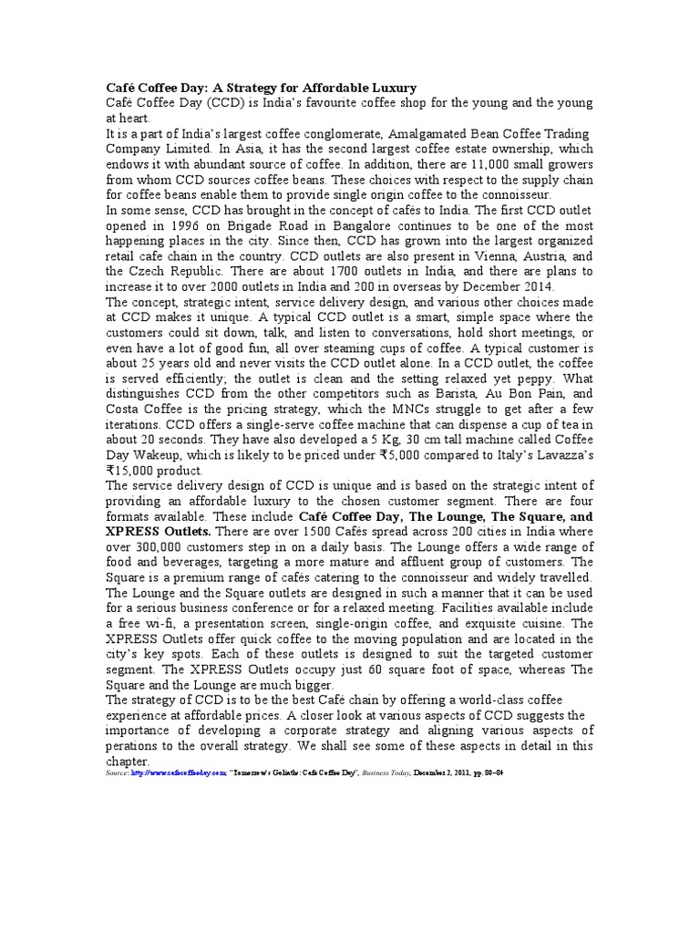 Café Coffee Day Operations Strategy Caselet | PDF | Coffeehouse | Coffee