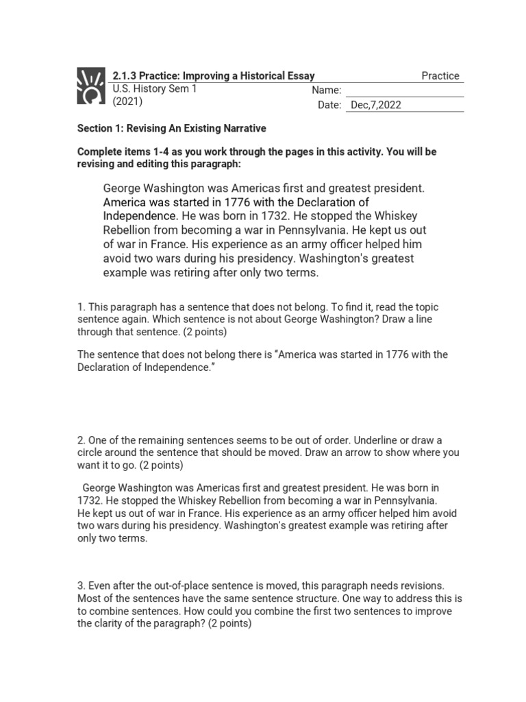 2.1.3 Practice - Improving A Historical Essay (Practice) | PDF ...
