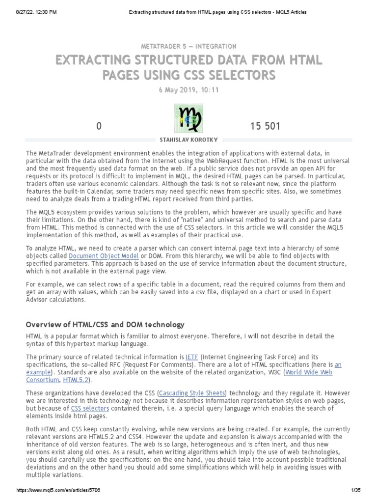 Extracting Structured Data From Html Pages Using Css Selectors Mql5