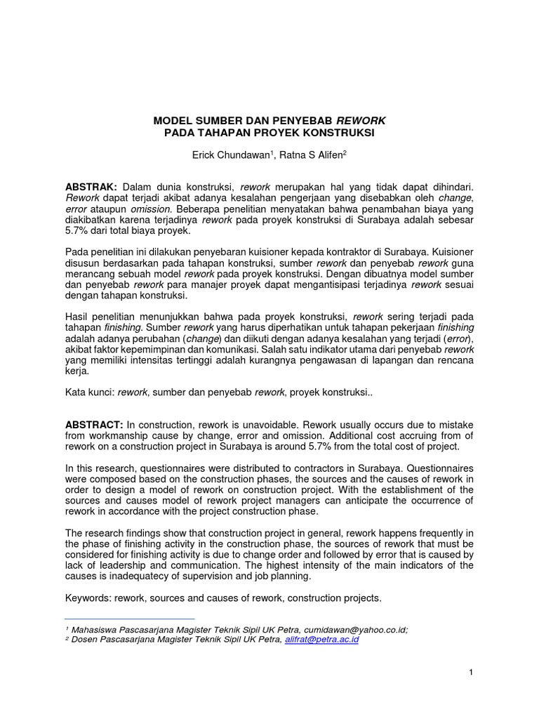ID Model Sumber Dan Penyebab Rework Pada Ta | PDF