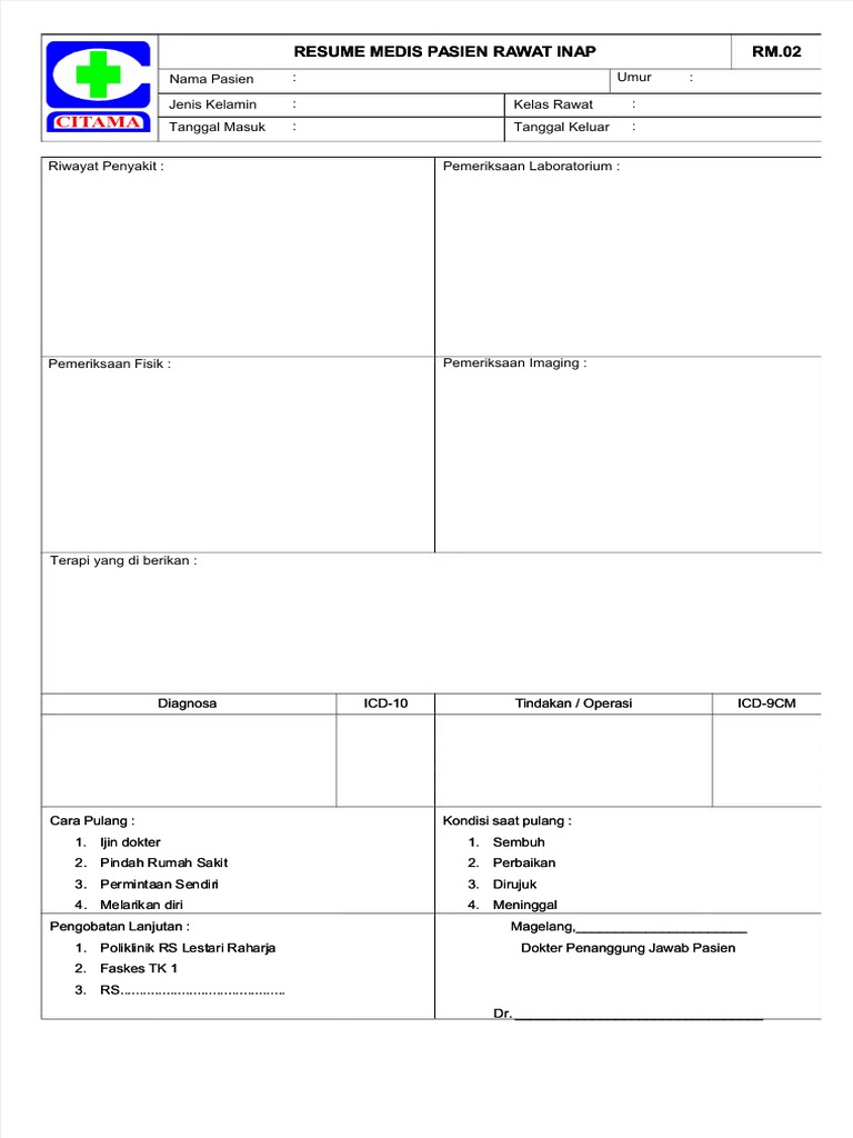 Resume Medis Pasien Rawat Inap | PDF