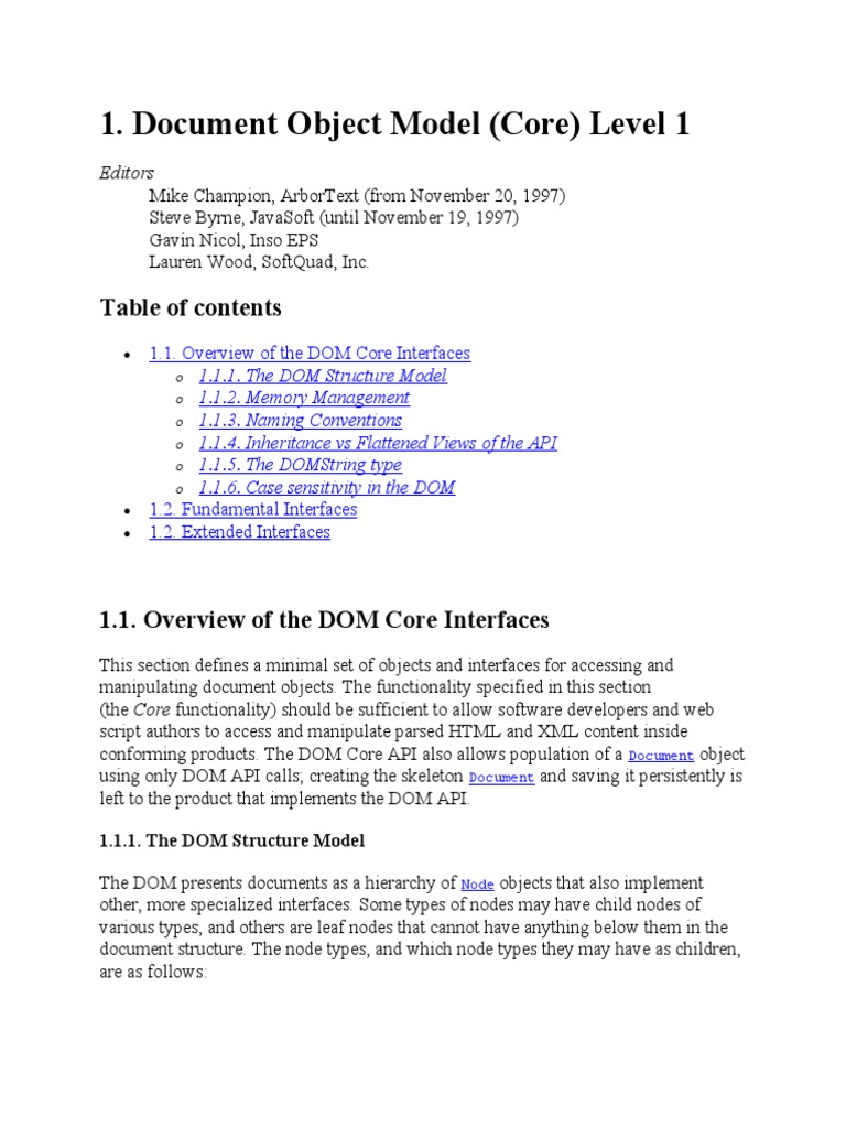 Document Object Model (Core) Level 1: Editors | PDF | Document Object ...
