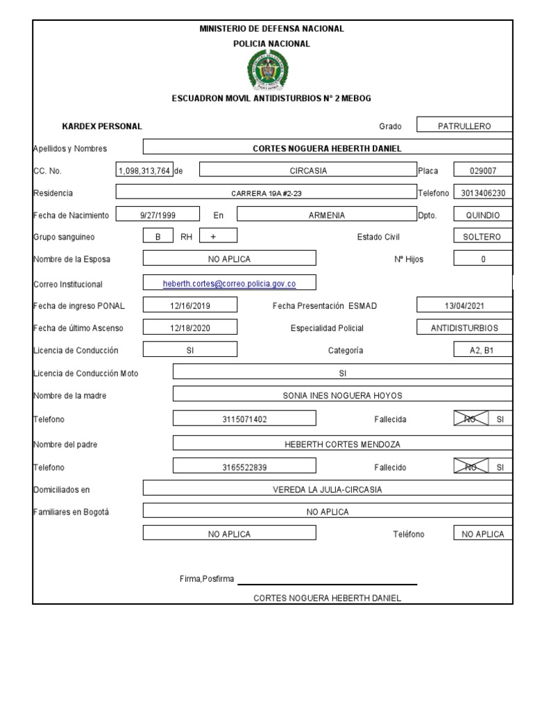 Formato Cardex | PDF | Cumplimiento de la ley | Crimen y violencia