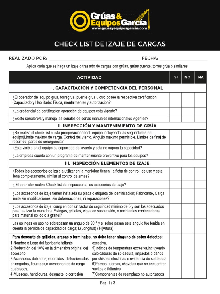 Checklist Izaje de Cargas | PDF