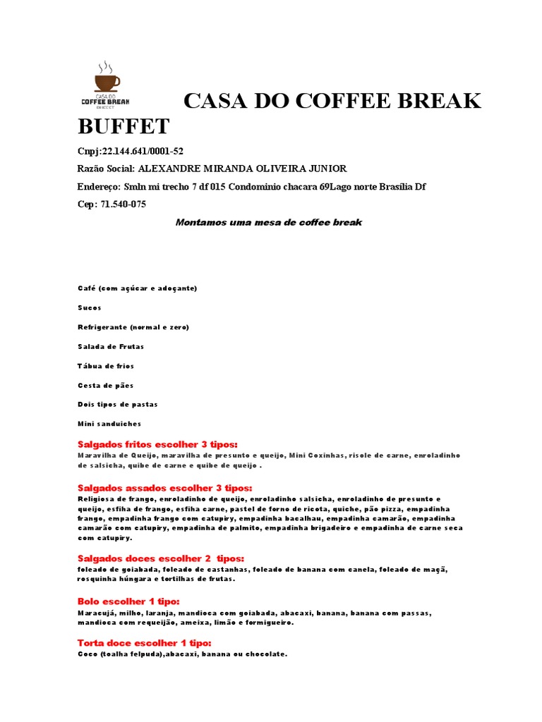 Orçamento de Coffee Break para 100 Pessoas | PDF