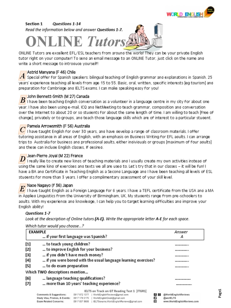 IELTS GT Reading Test 1 Overview | PDF | English As A Second Or Foreign ...