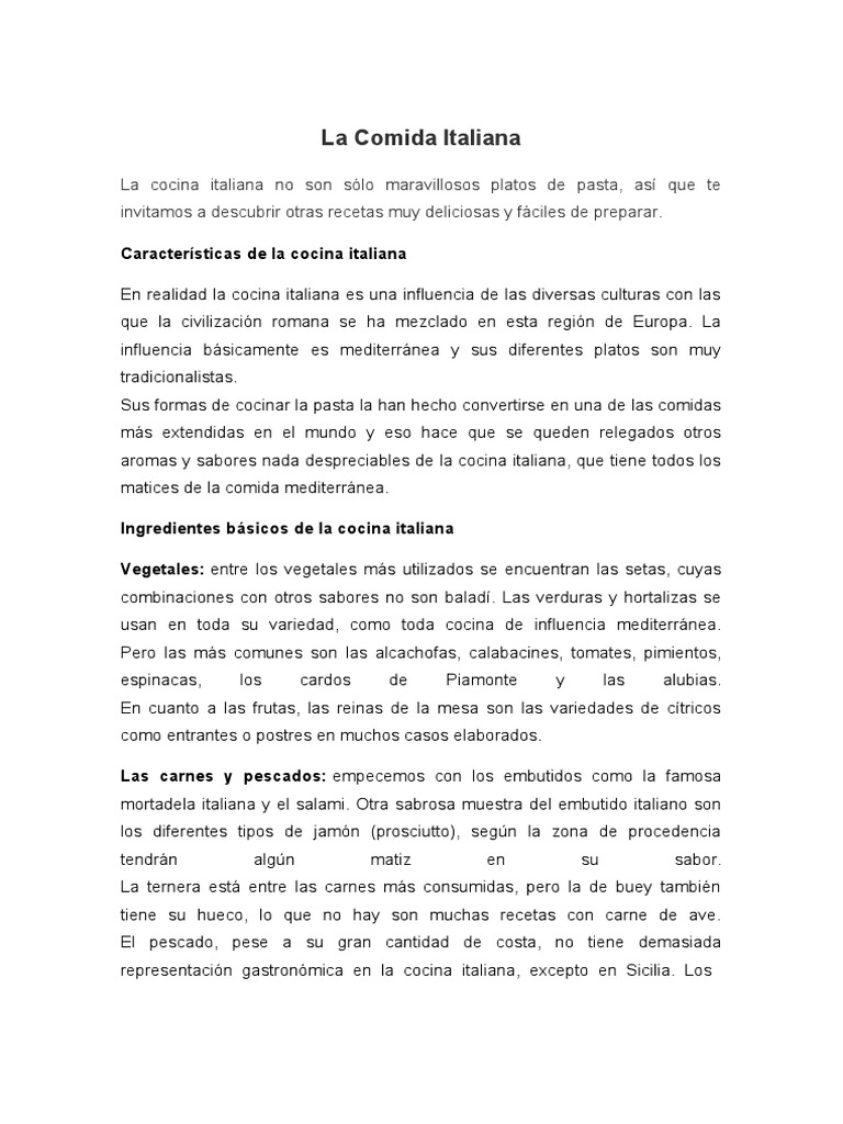 La Comida Italiana | PDF | Cocina italiana | Comida regional y étnica