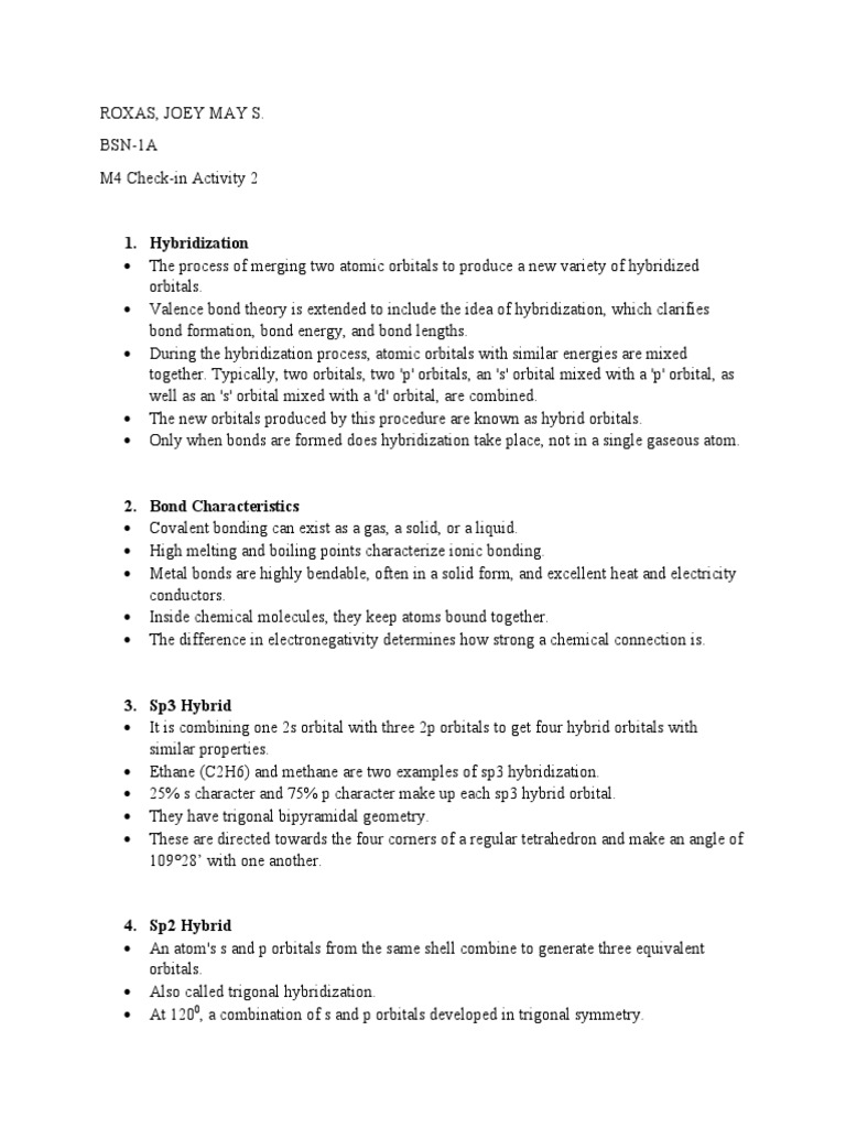 M4 Check-In Activity 2 CHEM LEC | PDF | Chemical Bond | Molecular Orbital