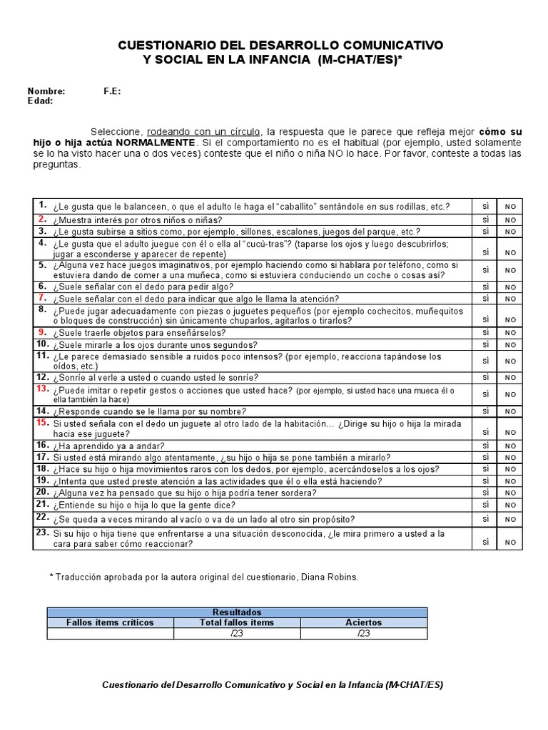 Plantilla M-CHAT-ES. Eval y Correción | PDF