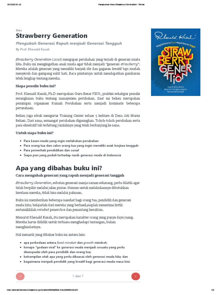 Rangkuman Buku Strawberry Generation - Pimtar | PDF