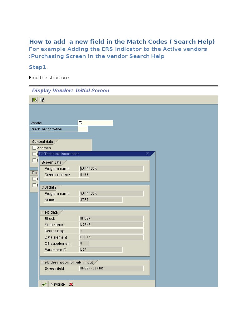 How To Add A New Field in The Match Codes | PDF