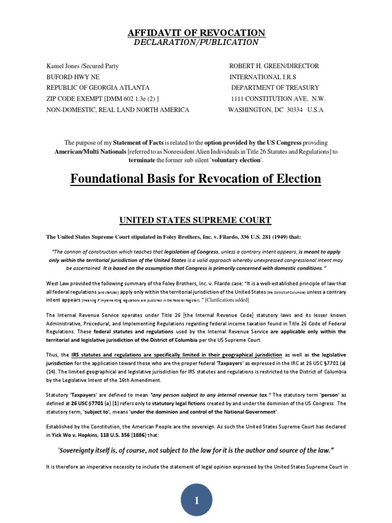 Revocation of Election Established by The US Congress | PDF | Income ...