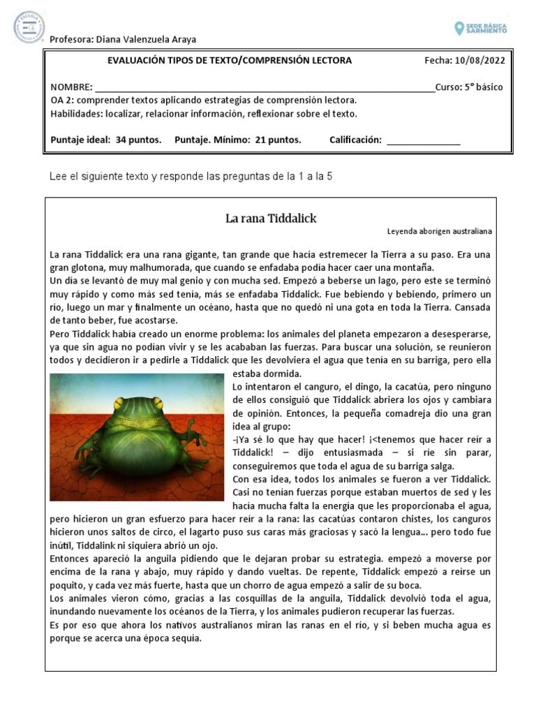 Comprensión Lectora 5 Básico | PDF | Puntuación