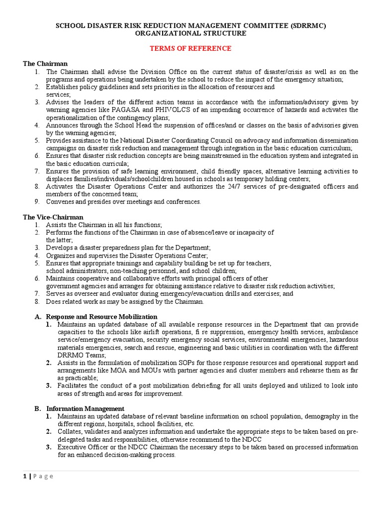 School Disaster Risk Reduction Management Committee | PDF ...
