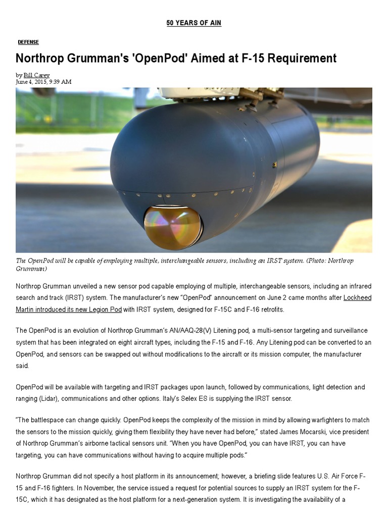 Northrop Grumman's 'OpenPod' Aimed at F-15 Requirement - Defense News ...