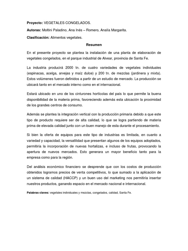Vegetales Congelados | PDF