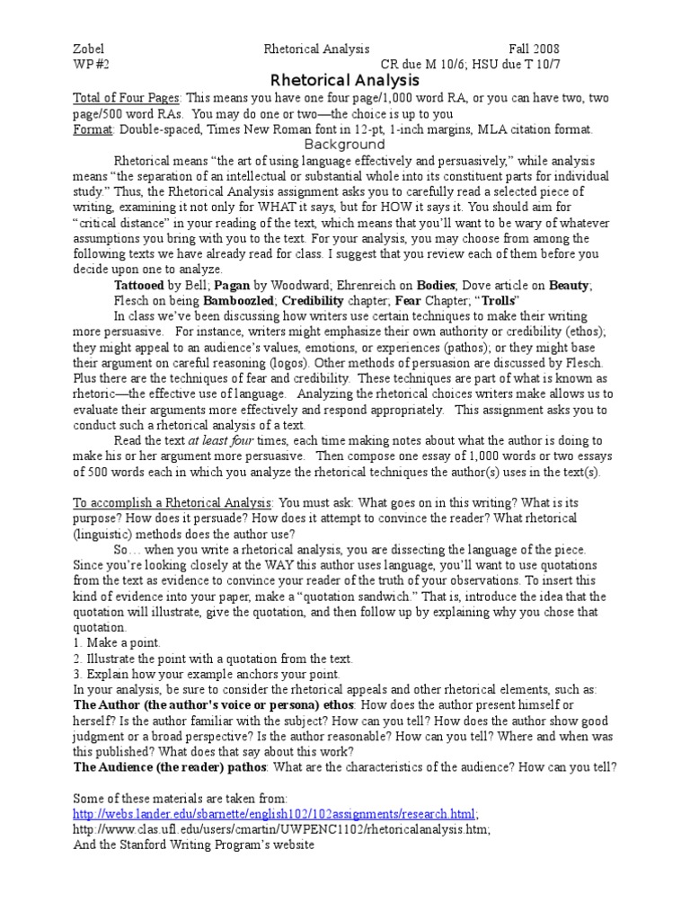 Rhetorical Analysis Assignment PKT | Download Free PDF | Rhetoric ...