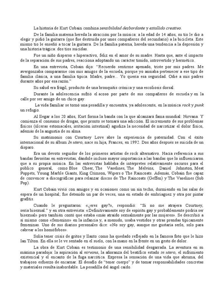 Kurt Cobain (Biografía) | PDF | Kurt Cobain