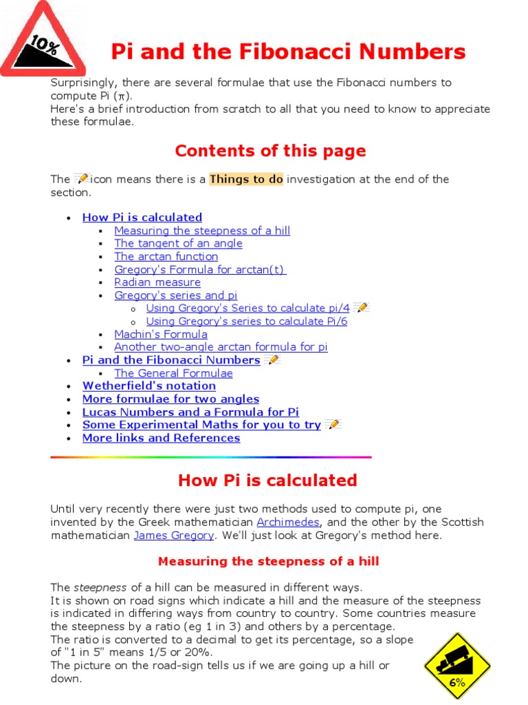 Fibonacci Numbers and Pi | PDF | Science & Mathematics