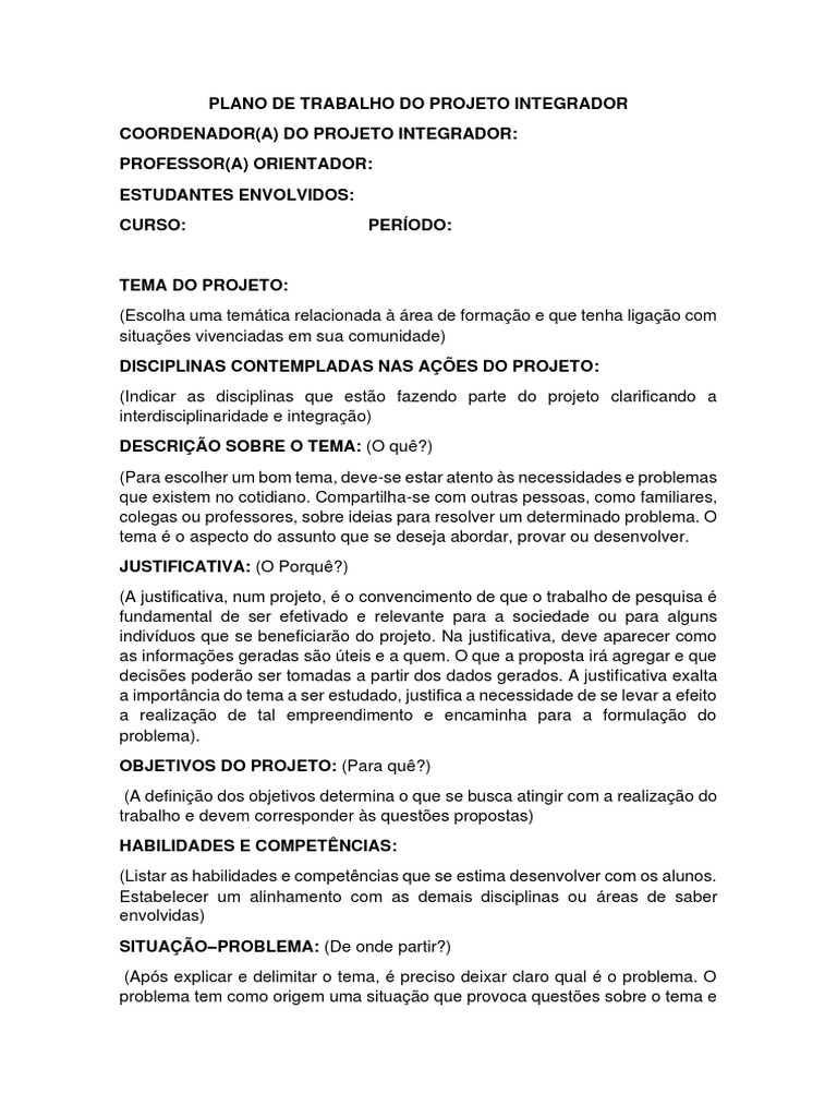 Plano de Trabalho Do Projeto Integrador I | PDF | Método científico | Tempo