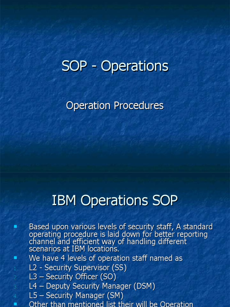 SOP - Operations L2 To L5 | PDF