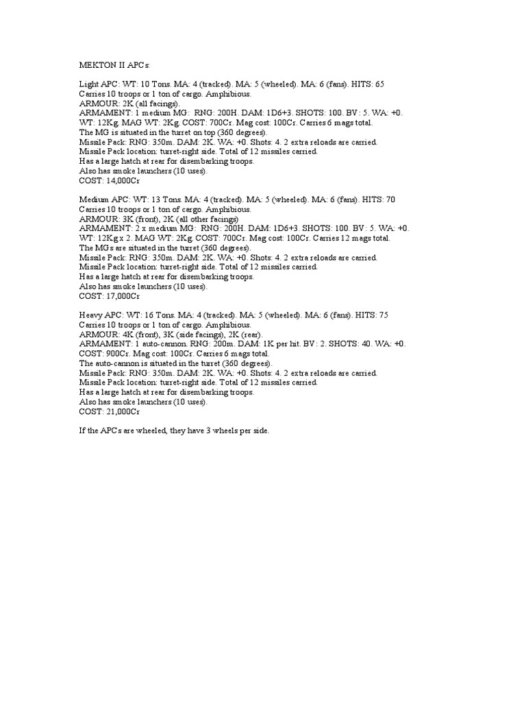 Mekton II Apcs | PDF