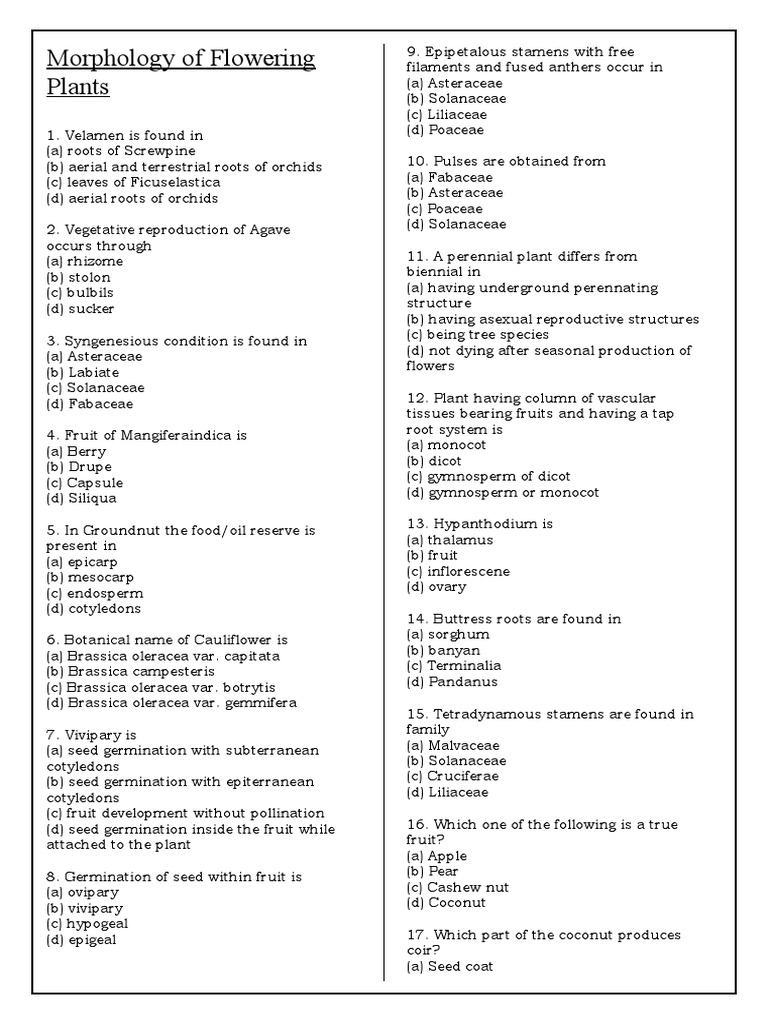 Key Morphological Features and Structures of Flowering Plants | PDF ...