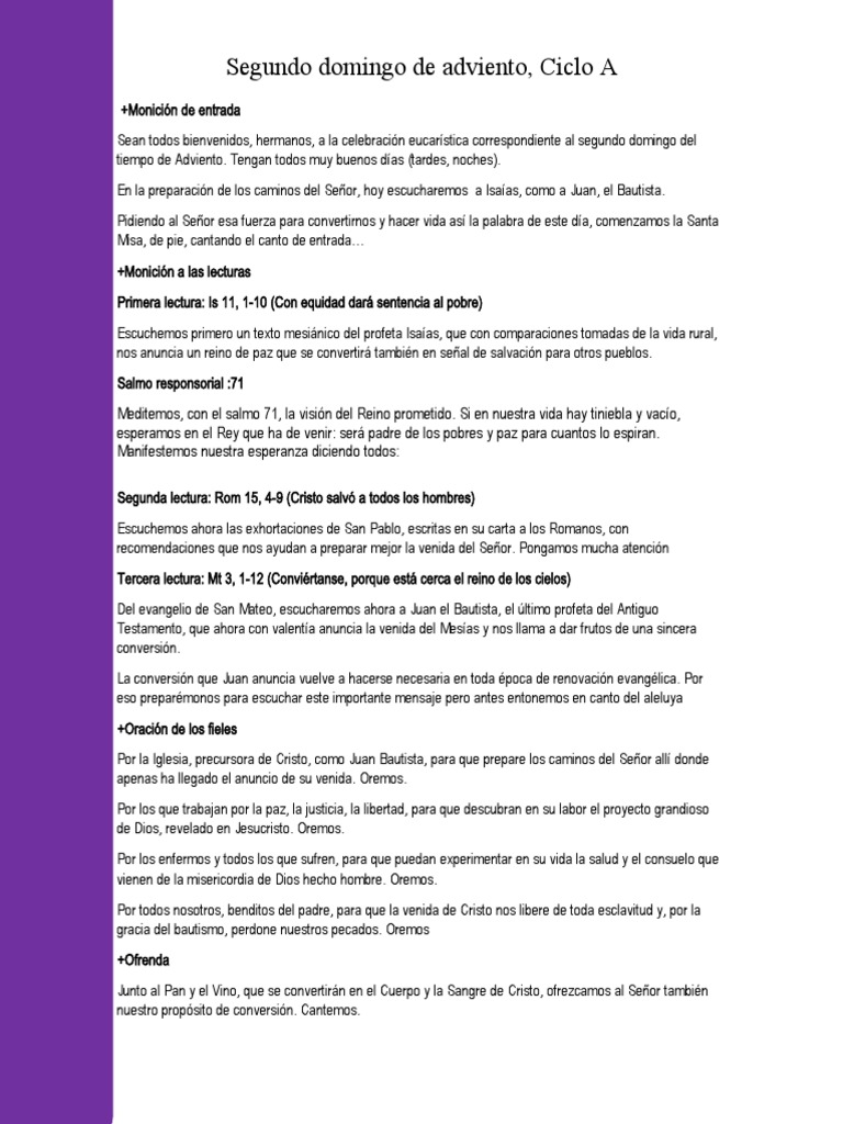 Segundo Domingo de Adviento: Conversión y Preparación | PDF | Misa ...
