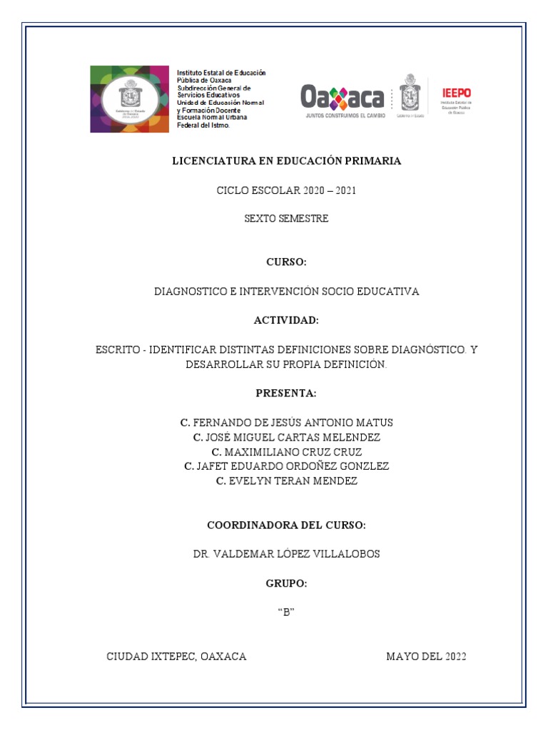 Escrito - Identificar Distintas Definiciones Sobre Diagnóstico. y ...