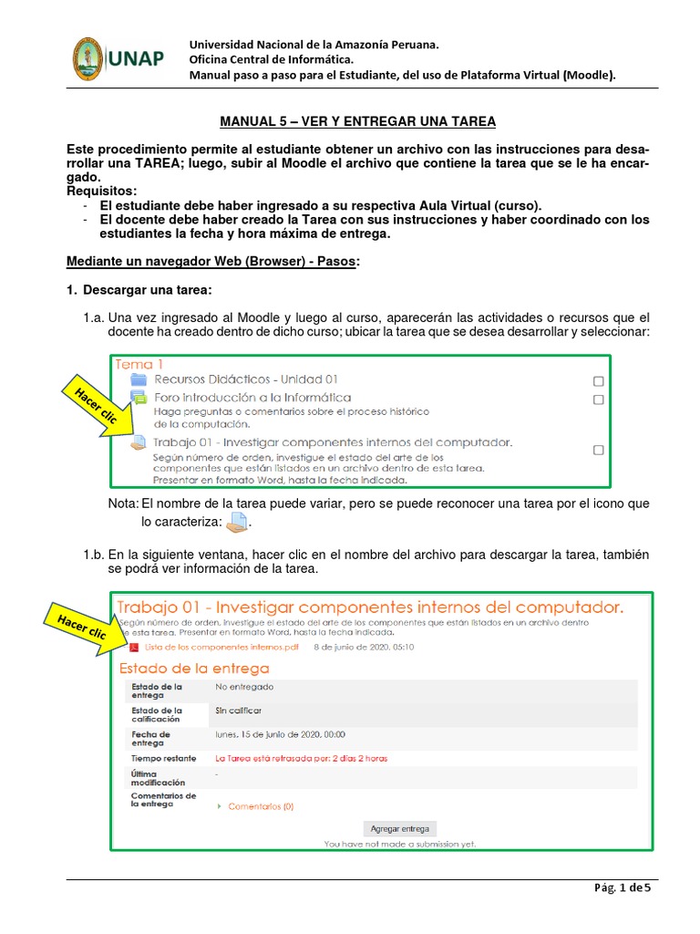 Manual 5 Ver y Entregar Una Tarea | PDF | Moodle | Ventana (informática)