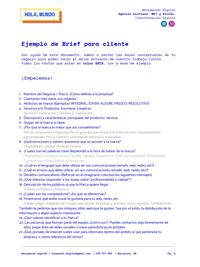 Ejemplo de Brief para Cliente (HolaMundo - Digital) | PDF | Marca | Red ...