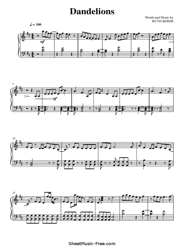 Dandelions Sheet Music Ruth B | PDF