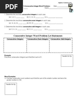 Consecutive Integer Word Problems Worksheet Lecture Linear Word