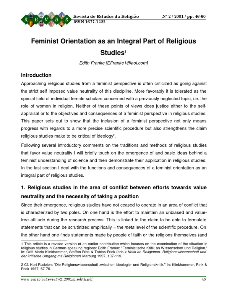 Feminist Orientation As An Integral Part of Religious Studies | PDF ...