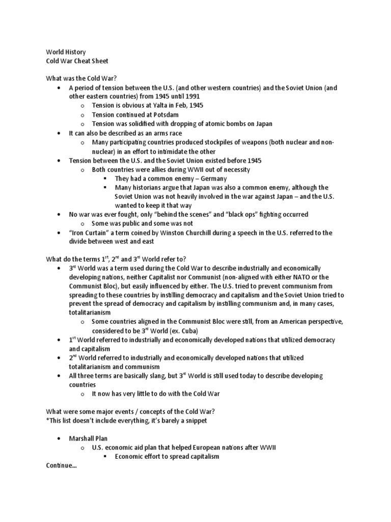 Cold War Cheat Sheet | PDF | Cold War | Communism