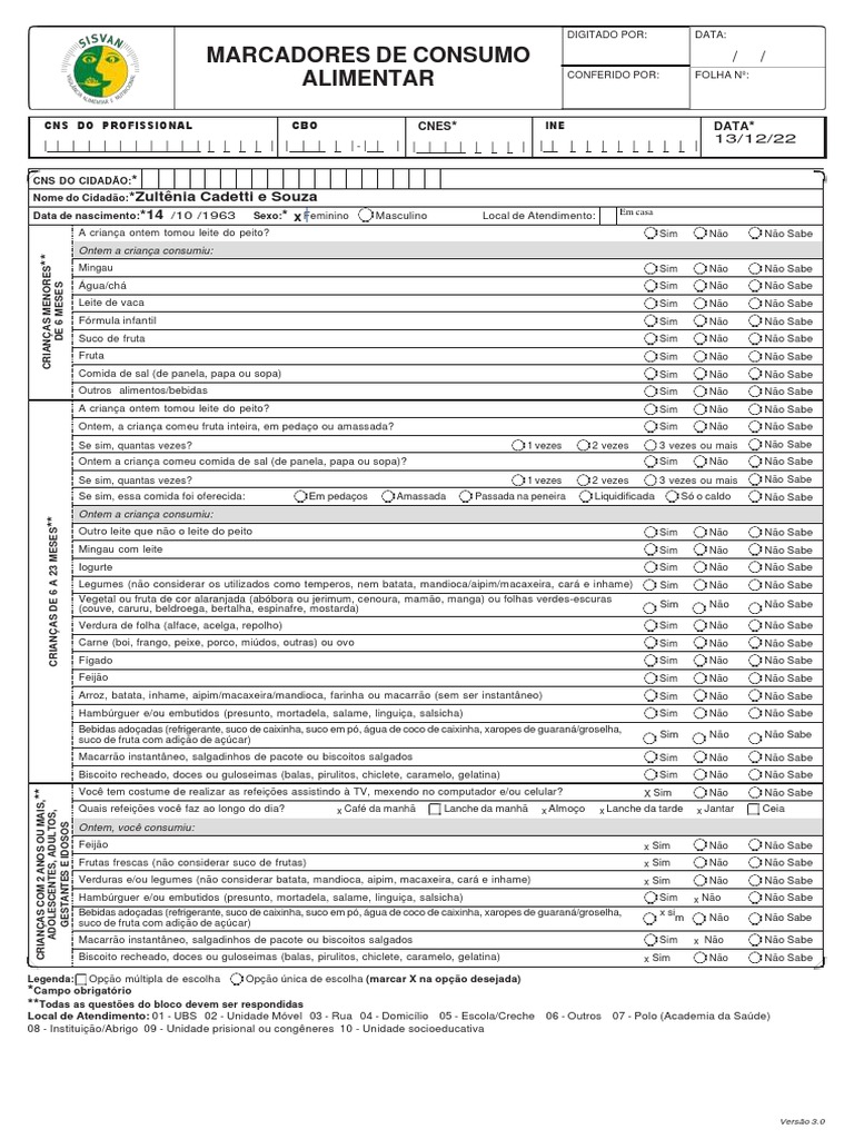 Ficha Marcadores de Consumo Alimentar SISVAN | PDF | Alimentos ...