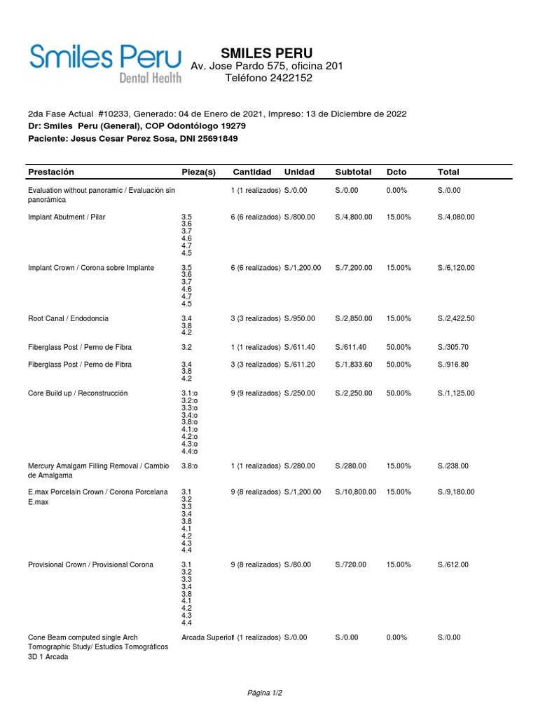 Smiles Presupuesto | PDF