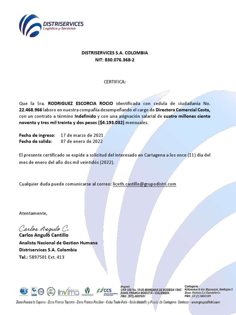 Certificado Laboral de Retiro | PDF