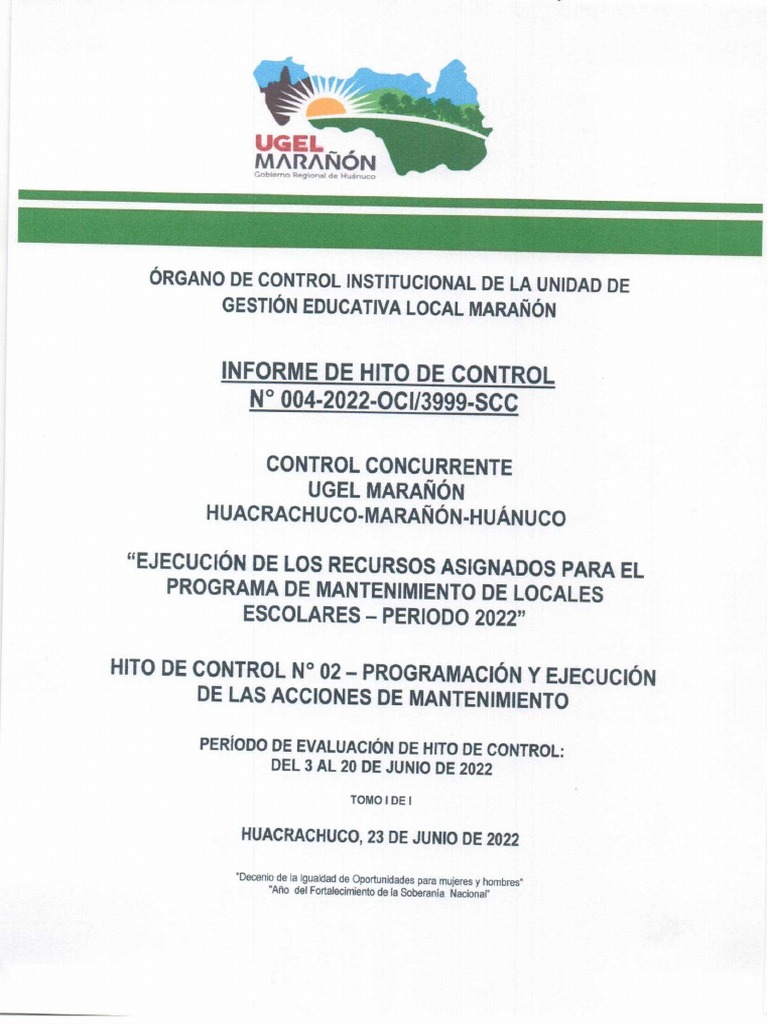Informe Hito de Control N. 004-2022-3999 | PDF