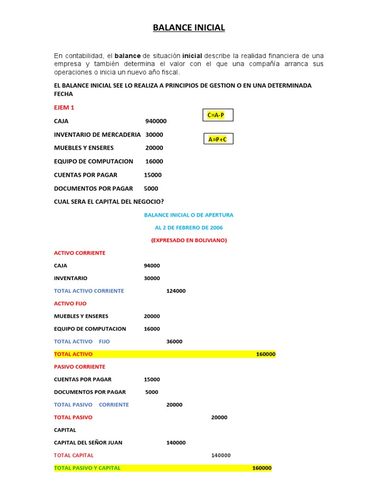 Balance Inicial | PDF