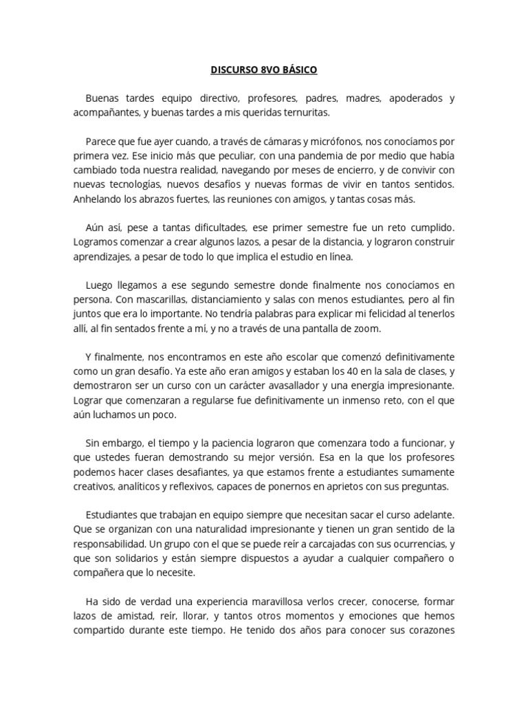 Discurso 8vo Básico | PDF | Aprendizaje