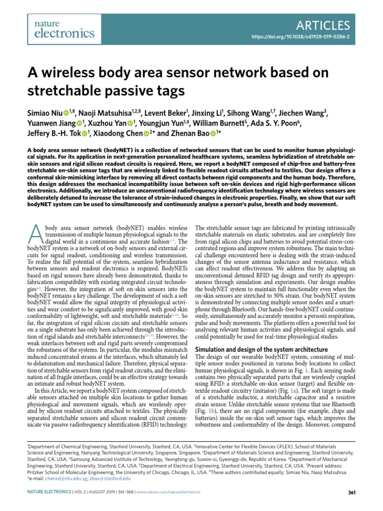 A Wireless Body Area Sensor Network Based On Stretchable Passive Tags Pdf Capacitor