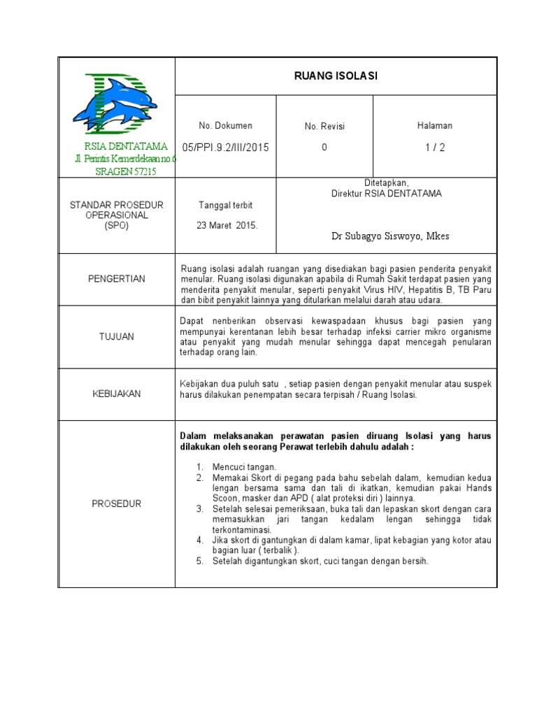 Sop Ruang Isolasi TB 2022 | PDF