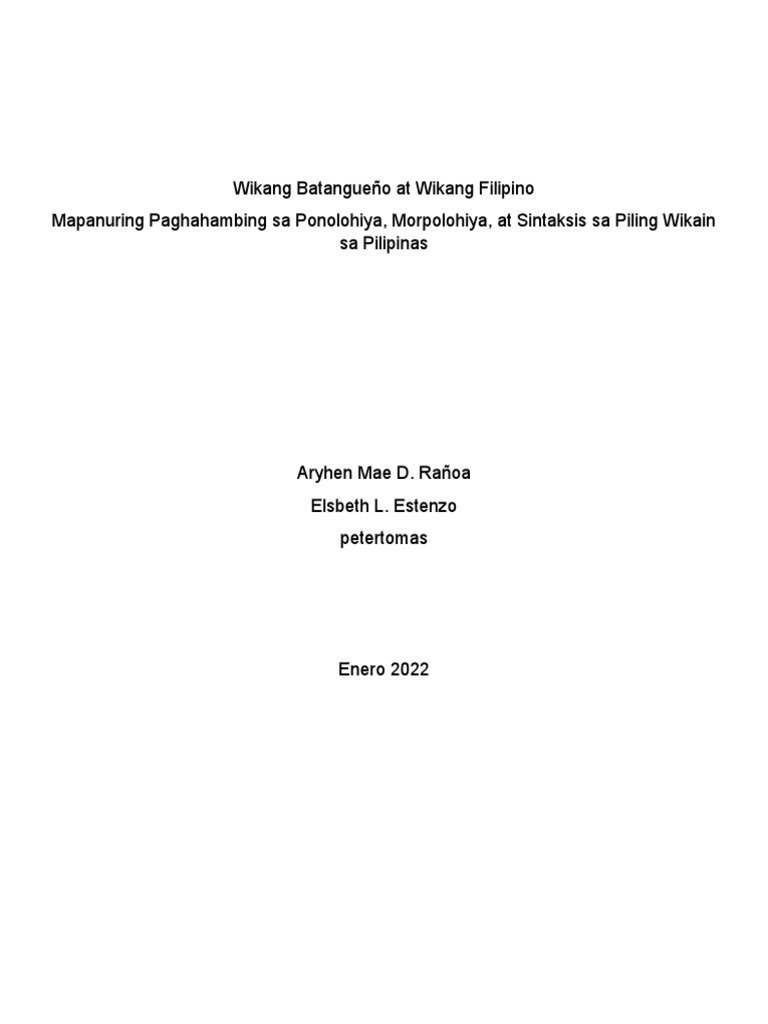 Wikang Batangueño at Wikang Filipino | PDF