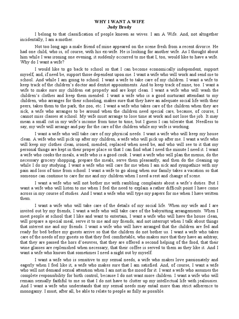 Why I Want a Wife TEXT | PDF